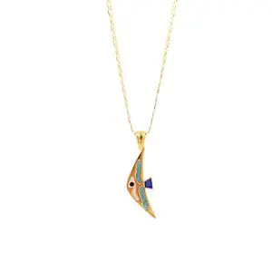 1610ISTANBUL Bosphorus Fish Enamel Necklace - Gold
