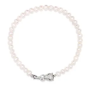 NIALAYA JEWELRY Pearl Choker With Panther Head - Silver