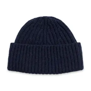 PAUL JAMES KNITWEAR Midweight Lambswool Polperoo Fisherman Beanie Oxford - Blue