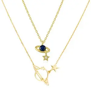 SPERO LONDON Double Saturn Necklace Layering Set Sterling Silver - Gray