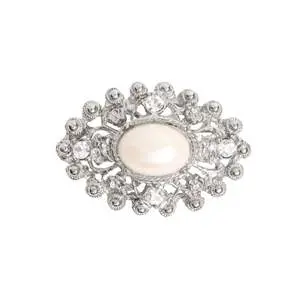 CARAMEL VINTAGE JEWELLERY Plated Pearl Oval Brooch - Silver