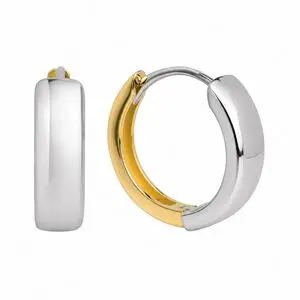 BELINDA JEWELZ Silver / Gold Mixed Metal Reversable Huggie Hoops - Silver/gold