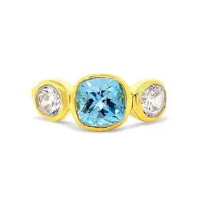 GEM BAZAAR JEWELLERY White / Gold / Blue Lady Margaret Ring Blue And White - White/gold/blue