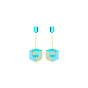 GISSA BICALHO Neutrals Handmade Acrylic Earring Double Cube Turquoise - Blue