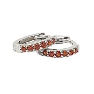 HARFI Red / Silver Garnet January Birthstone Small Silver Huggie Hoops - Red/silver