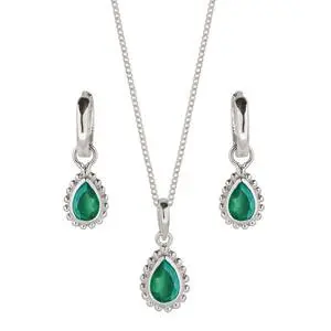CHARLOTTE'S WEB JEWELLERY Silver / Green May Birthstone Sterling Silver Necklace And Earring Set Green Onyx - Silver/green