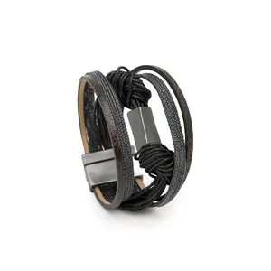 Saachi Rectangle Charm Cord Bracelet - Black