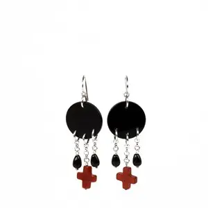 ADDICTED2 Black / Red / Silver Latona Earrings With Cross - Black/red/silver