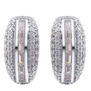 ONEWILDONE Flex Pavé Huggie Earrings With Baguette Accent Stones - Silver