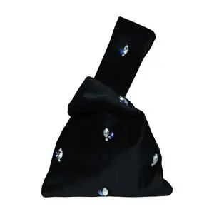 2KSTYLE Blumarine Crystal Hand Embellished Velvet Mini Wristlet Pouch - Black