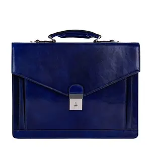 TIME RESISTANCE Classic Design Leather Briefcase The Magus - Blue