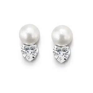 MAISON DE GALA Pearl & Heart Crystal Stud Earrings - Silver