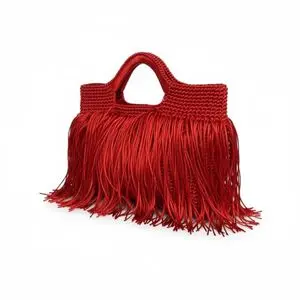 SPRINGMOONATELIER Handmade Tassel Crochet Bag Crimson Flame – Eye-catching Evening And Special Occasion Bag - Red