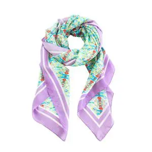 EVELYN & KATE Purple / Red Elegant All Silk Scarf, Red Bridge Pattern Purple/red
