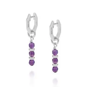 NELLOU JEWELLERY Linear Huggie Birthstone Earrings February Sterling Amethyst - Silver