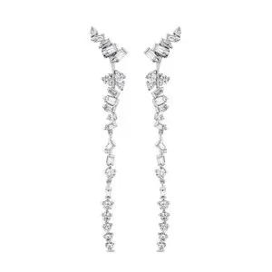 SALLY SKOUFIS Silver Baguette Drop Earrings With Man-made Diamonds - Silver/white