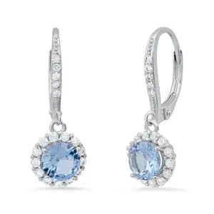 KYLIE HARPER Aquamarine Halo Leverback Earrings - Silver