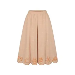KING NAKED Plaid Midi Skirt With Embroidered Scalloped Hem
