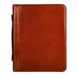 TIME RESISTANCE Cognac Leather Portfolio With Binder - Brown