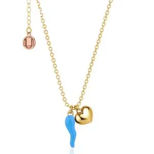 UNALOE Gold Vermeil Blue Enamel Cornicello And Heart Charm Necklace - Gold/blue