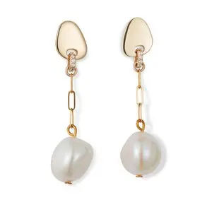 TOOLALLY White / Gold Pearl Drop Earrings Gold Vermeil - White/gold