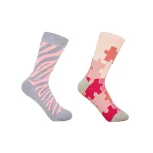PEPER HAROW - MADE IN ENGLAND Zebra Purple & Jigsaw Socks Bundle - Pink