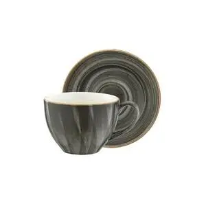 Turgla Home Space Bistro Tea Cup & Saucer, Set For Two - Grey