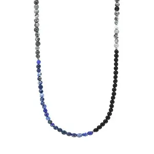 ANCHOR & CREW Sodalite, Black Onyx & Grey Jasper Isaac Silver & Stone Skinny Necklace X Wrap Bracelet - Blue