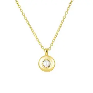 NAZZAR Mini Pearl Round Pendant Necklace - Gold