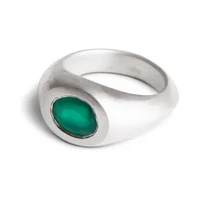 KASUN LONDON Signet Ring & Green Agate - Silver