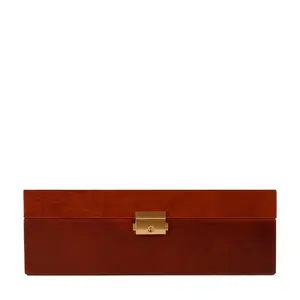 TIME RESISTANCE Cognac Leather Watch Box Organizer - Silence Brown