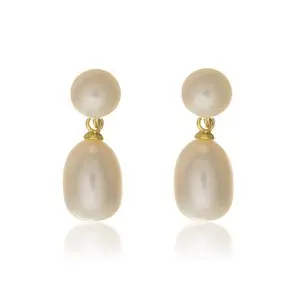 AUREE JEWELLERY White / Gold Glebe Double White Pearl & Gold Vermeil Drop Earrings - White/gold