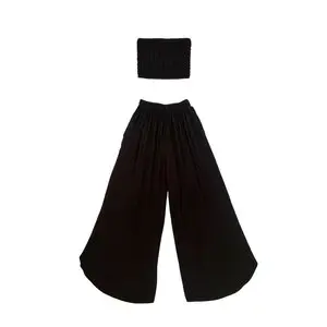 Pink Haley Judith Side Split Pants With Matching Tube Top Set - Black