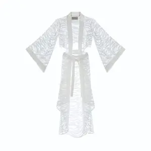 WOMEN & WOMEN Sevilla Off- Color, Sheer Zebra Patterned Design Kimono Dress - White