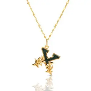 KASUN LONDON Plated X Initial Necklace With Green Marble - Gold