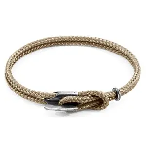 ANCHOR & CREW Sand Padstow Silver & Rope Bracelet - Brown