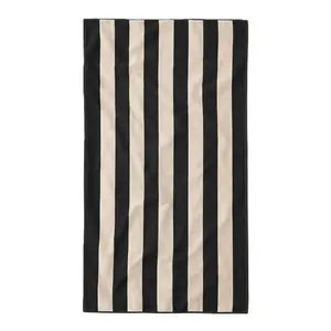 Misona Neutrals Extra Large Organic Cotton Striped Beach Towel & Natural - Black