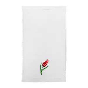 KM HOME COLLECTION Tulip Embroidery Hand Towel - White