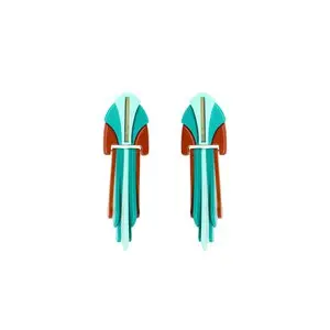 GISSA BICALHO Brown / Green Handmade Acrylic Earring Palm Deco Cinnamon - Brown/green