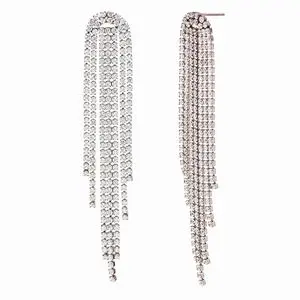 OLIVIA LE Rhinestone Tassel Arch Earrings - Silver