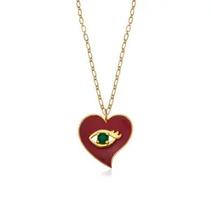 MILOU JEWELRY Milou Jewelry Gold-Plated Brass Heart Pendant Necklace With Evil Eye Motif Red
