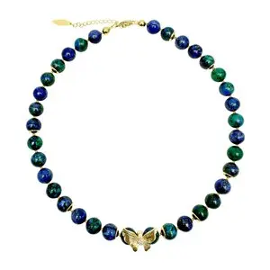 FARRA Phoenix Lapis With Butterfly Pendant Necklace - Blue