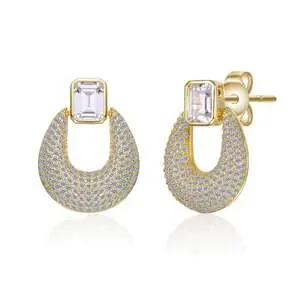 GENEVIVE Yellow Plated Puffed U-shaped Front-facing Dangle Earrings