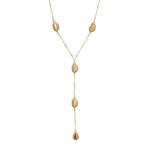 SAHARAS ESSENTIALS Pave Cowrie Shell Lariat Necklace - Gold