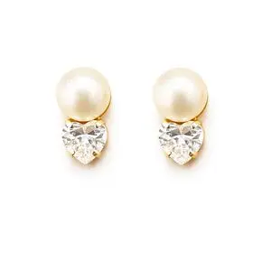 MAISON DE GALA En Pearl & Heart Crystal Stud Earrings - Gold