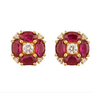 JUVETTI  Gold / Red Pristi Gold Earrings With Ruby And Diamond - Gold/red