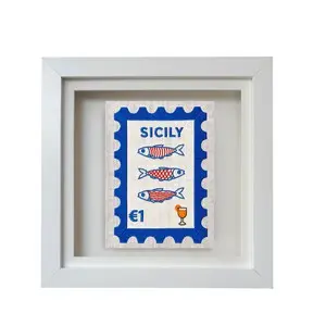 LILLY LOVES Sicily Embroidered Stamp Artwork - Blue