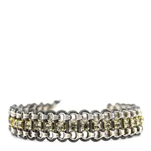 Shar Oke Antique Chain, Black Diamond Crystals & Leather Bracelet - Silver