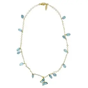 FARRA Aquamarine Charms With A Butterfly Pendant Necklace - Blue
