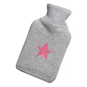 COVE Cashmere Midi Hot Water Bottle With Pink Star - Grey